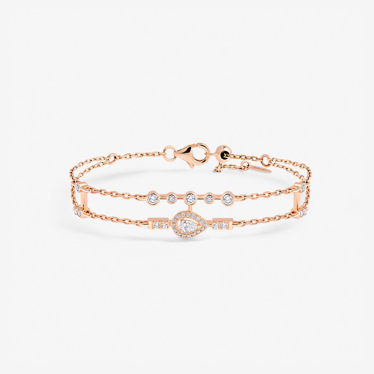 Trilogie Essence Signature chain bracelet in rose gold with pear shape ...